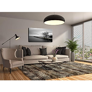 DZL Art S74950 Gray Canvas Prints Modern Minimalist Black and White Lake Trees Landscape Wall Art Painting for Living Room Bedroom Decor Office Wall Decor Home Decoration