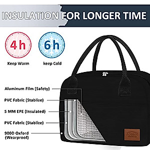 Aosbos Lunch Bag Women Loncheras para Mujer Insulated Cooler Bag Thermal Lunch Tote Lunch Boxes Reusable Meal Prep Containers Bag for Work Picnic, Black