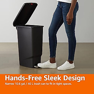 Amazon Basics Narrow Kitchen Plastic Rectangular Trash Can with Steel Pedal, Black, 40 Liters