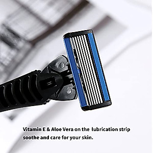 6-Blade Razor,Plastic Anti-slip Men Manual Refill Cartridges razors, Reusable Face Cleansing Care Tool, Shave Supplies for Men and Women - Black