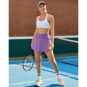 ED3SIZE Golf Skirts for Women Cross Waist Tennis Skirts Active Yoga Skirts with Shorts Workout Athletic Skorts with Pockets (Lavender, M)