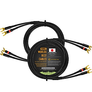 WORLDS BEST CABLES 10 Foot - Coaxial Audiophile Speaker Cable Pair Custom Made Using Mogami 3082 Wire & Eminence Gold Plated Spade Plugs (2 Plugs on Each end)