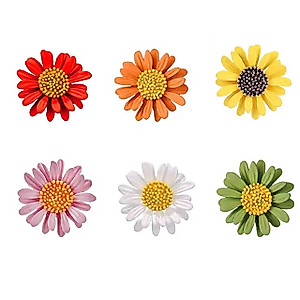 GOLDEN STRAWBERRY 6 PCS Enamel Daisy Flower Lapel Pin Brooch Pin Set for Women Clothes Collar Dress Scarf Bag Daily Decoration (6 Colors)