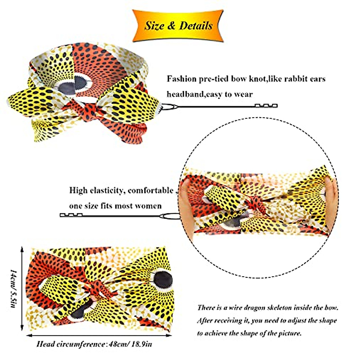 RechicGu 6 Pieces African Turban Headband For Women Girls Ankara Print Bonnet Beanie Cap Pre-Tied Bow Bowknot Headwrap Stretchy Dreadlocks Locs India Yoga Workout Hair Bandana