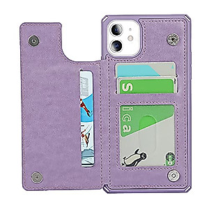 ShunJieTech for iPhone 11 Case,for iPhone11 Case,[ Credit Card Holder & Slot Wallet Case ] Back Shell Leather Cover Shockproof Protective Case with Strap(6.1")-Purple