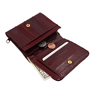 Zipper Wallets for Women Compact Bifold Eel Skin Wallet Credit Card Holder Coin Purse ELZH (Purple)