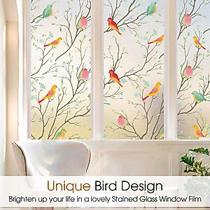 Coavas Stained Glass Window Film, Decorative Frosted Glass Window Privacy Film, Static Cling Non-Adhesive Window Sticker for Front Door Bathroom Heat Control Anti UV, 17.7 x 78.7 Inches