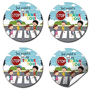 Stop to Say Thanks Traffic Themed School Crossing Guard Appreciation Thank You Sticker Labels, 40 2" Party Circle Stickers by AmandaCreation, Great for Envelope Seals & Gift Bags