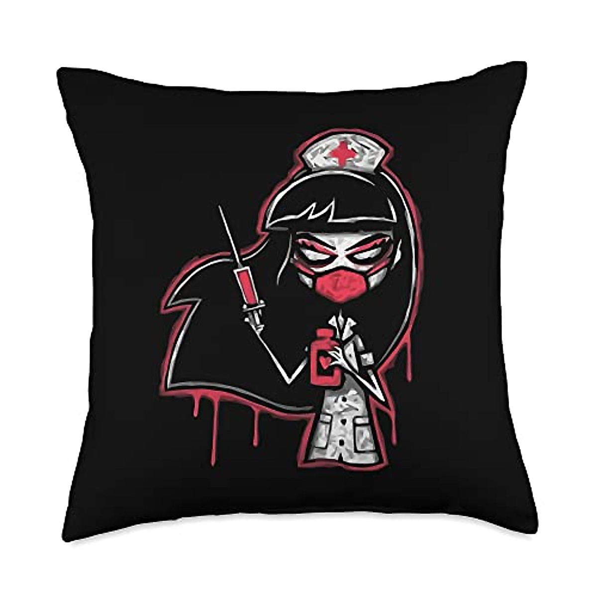 Creepy nurse Gifts Funny Nurse Gothic Goth Art Throw Pillow, 18x18, Multicolor