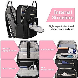 YAMTION Black Backpack for Women and Teen Girls,School Backpack TSA Laptop Bookbag with USB for College University Business Work Travel