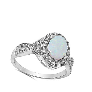 Clear CZ White Simulated Opal Vintage Oval Ring .925 Sterling Silver Band Size 12