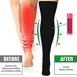 LEVSOX Thigh High Compression Socks for Women&Men 20-30 mmHg Viscose for Bamboo Over the Knee Graduated Long Compression Stockings for Nurse, Pregnancy, Travel, 3 Pair, Close Toe, Black