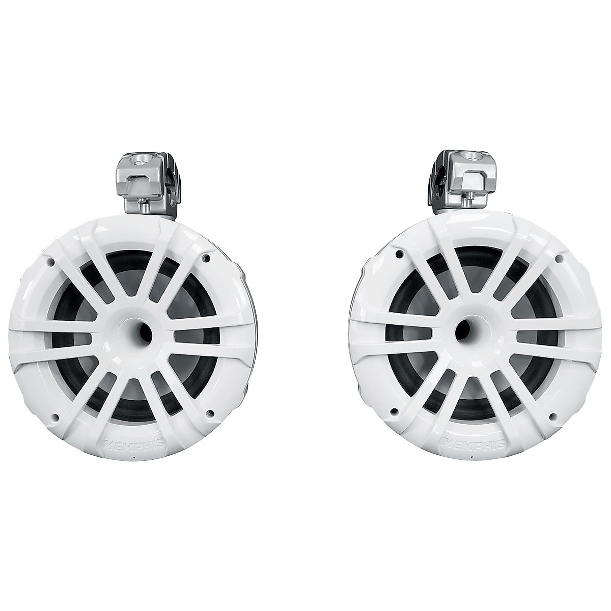 Memphis Audio 4 MXA82TW 8" Marine Wakeboard Tower Speakers/LED+Swivel White Bundle with Rockville RGHR2 Marine Gauge Hole Receiver (5 Items)