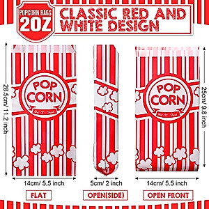 Paper Popcorn Bags 2 oz Grease Resistant Popcorn Bags Individual Servings Tear Resistant Popcorn Holders Red and White Container Popcorn for Carnival Movie Party Supply, 5.5 x 2 x 11.2 Inch (500 Pcs)