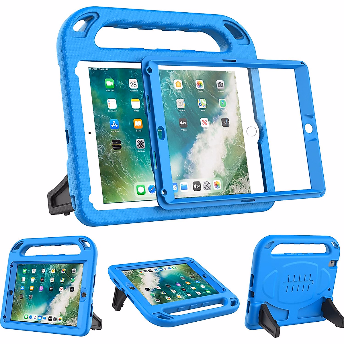 BMOUO Kids Case for iPad 5th/6th Generation, iPad 9.7 2018/2017 Case with Screen Protector, Shockproof iPad Air 2/Pro 9.7 Case with Handle Stand, Blue