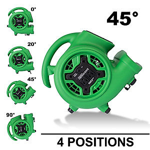 XPOWER P-230AT Mini Mighty 1/4 HP 925 CFM Centrifugal Air Mover, Carpet Dryer, Floor Fan, Blower, Stackable, Daisy Chain, for Water Damage Restoration, Janitorial, Plumbing, Home Use, Green