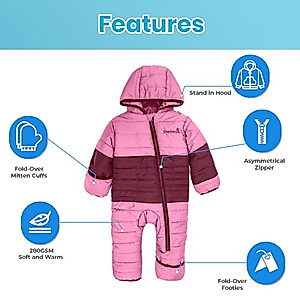 Snonook Baby Snowsuit Boys' & Girls' Insulated Powder Light Waterproof Snowsuit - Infant Snowsuit, Pink/Dark Rasberry, 6/12 Months
