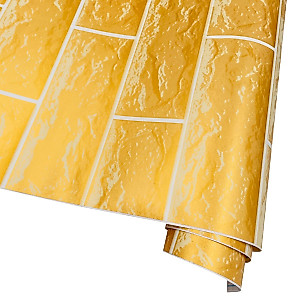 LovingWay 14.7 feet Gold Wallpaper Roll 3D Bricks Pattern Shelf Liner 17.7x177 Inch Removable Furniture Covering Paper Chiristmas Decor