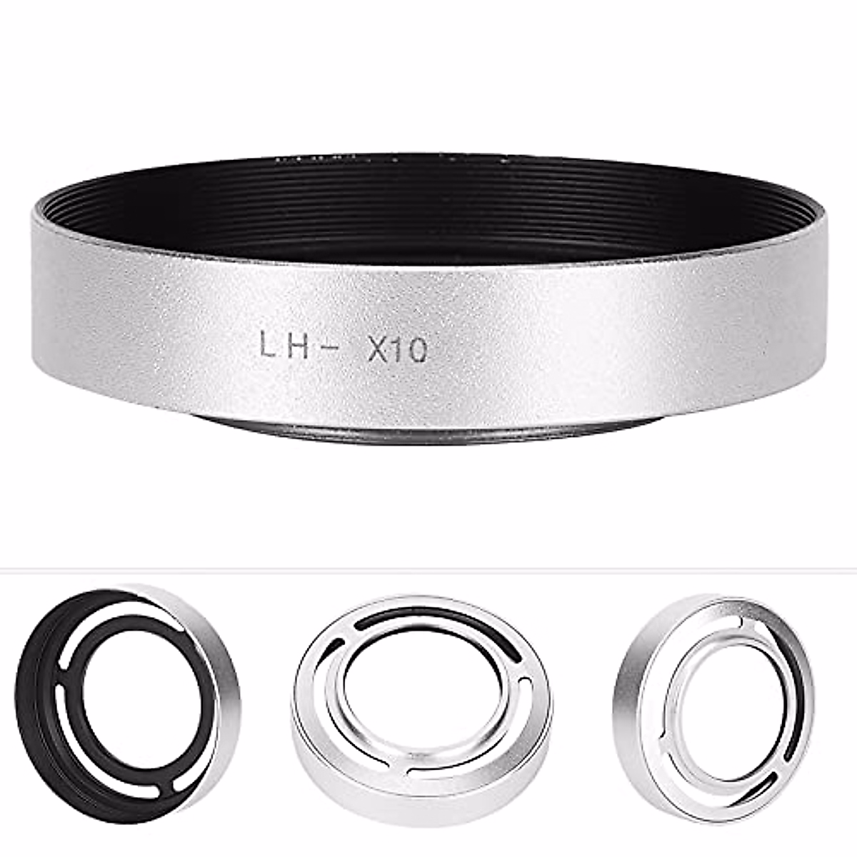 GOSHYDA Camera Lens Hood,Beautiful Appearance Hollow, Metal Compact Detachable, 52mm, with Centre Pinch Lens Cap, for Fuji X10/X20/X30(Silver)