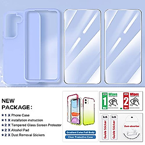 LeYi for Samsung Galaxy S22 Case, Galaxy S22 Case with [2 x Tempered Glass Screen Protector], Full-Body Shockproof Soft Silicone Protective Phone Cover Case for Samsung Galaxy S22 5G 6.1'', Violet