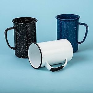 Cinsa 6-Piece 20 oz enameled steel mug set (Speckled White) Indoor/Outdoor use, reusable, oven and fire-safe