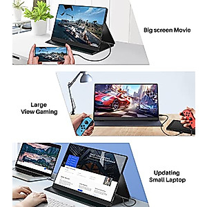 Portable Monitor for Laptop 17.3", FHD 1080P 100% sRGB Travel Monitor for Laptop, Portable Computer IPS Display w/VESA, External Monitor USB-C 60Hz HDR HDMI Portable Screen w/Smart Cover & Speakers