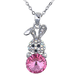 Alilang Rabbit Pendant Cute Animal Bunny Crystal Rhinestone Necklace for Women Gift