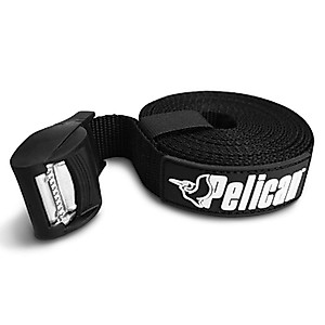 Pelican Roof Rack Tie Down Deluxe Strap with Buckle Bumper - for Kayaks, Canoes, Surfboards and Paddle Boards - 15 ft - Black