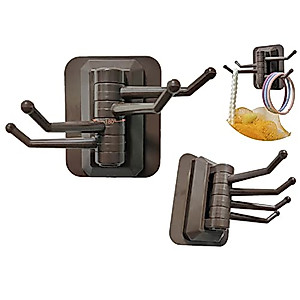 Fineget Adhesive Door Hooks for Hanging Bathroom Kitchen Hooks 4 Rotatable Arms Round Towel Hooks Brown 2 Pairs