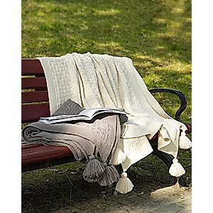 MsteaBenago Crochet Beige White Thick Knitted Blanket,100% Cotton Cable Knit Throw Blanket for Chair,Bed, Sofa & Living Room,Extra Cozy, Machine Washable, Home Decor,Weight:4.87lb.