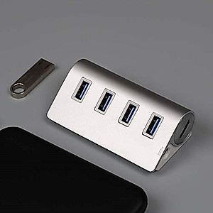 ACHORO 4 Ports Computer USB Hub & Data Transfer Powered USB 3.0 Hub - Premium Quality Extra USB Ports - Aluminium Alloy External USB Port for Computer, Mac, PCs - High-Speed Powered USB Hub (Silver)