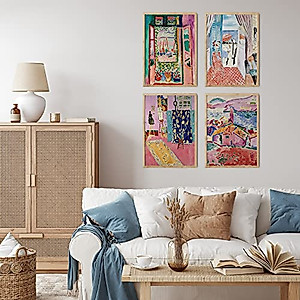 Matisse Wall Art Prints - Set of 4 Henri Aesthetic Posters for Aesthetic Room Decor, Art Exhibition Matisse Prints Pink Posters Framable Art Cute Impressionist Group of Prints (8x10)