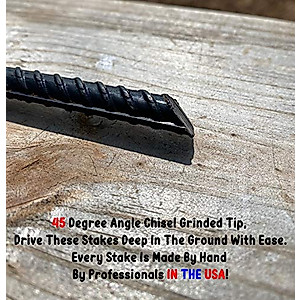 Urbalabs Nutrition 12 Inch Rebar Trampoline Stakes (6 Pack) Extra Heavy Duty Metal Steel High Wind Ground Anchors 3/8 Inch Round Chisel Point Tips Universal Size Anti Rust in Black