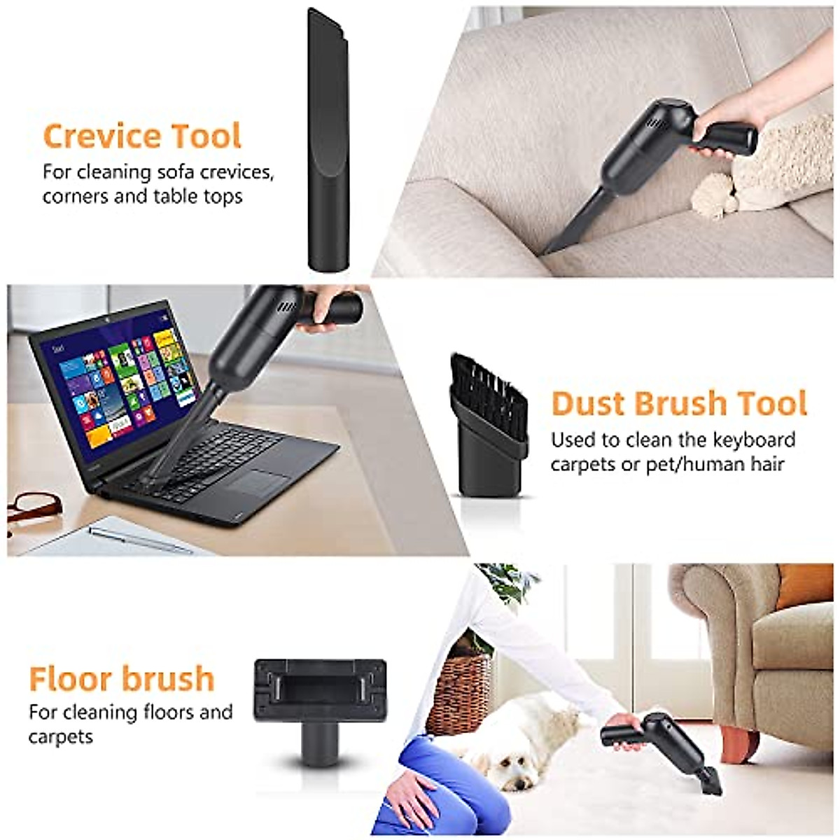 RUILIXIN Cordless Hand-held Vacuum Cleaner, Mini Rechargeable Manual Vacuum Cleaner, 8000pa Strong Suction, Wireless Portable Small Car Vacuum for Carpet Car- Black