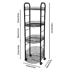 YETINGSHOP 4-Tier Metal Utility Rolling Cart, Mobile Utility Cart with Lockable Caster Wheels, Storage Shelves Organizer Cart, Easy Assembly,for Bathroom, Kitchen, Office, Workshop,Black