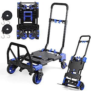 VEHIDEA Folding Hand Truck with Wheels, 330LB Heavy Duty Collapsible Hand Truck Folding Dolly Cart with 4 Wheels Retractable Handle, Convertible Folding Hand Cart for Moving, Travel, Shopping, Blue