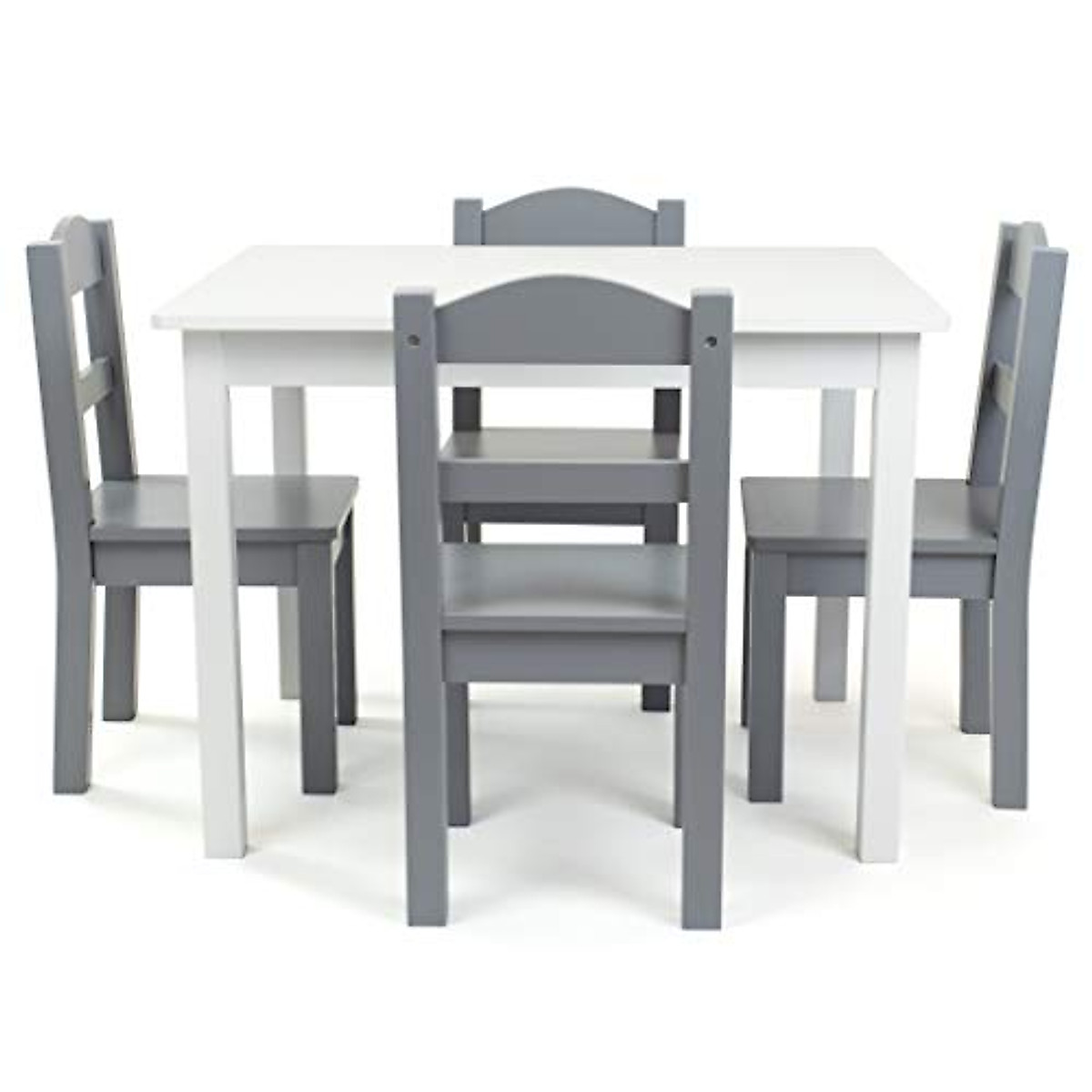 Humble Crew Kids Wood Table 4 Chairs Set, White/Grey & Toy Organizer, Toddler, Grey/White