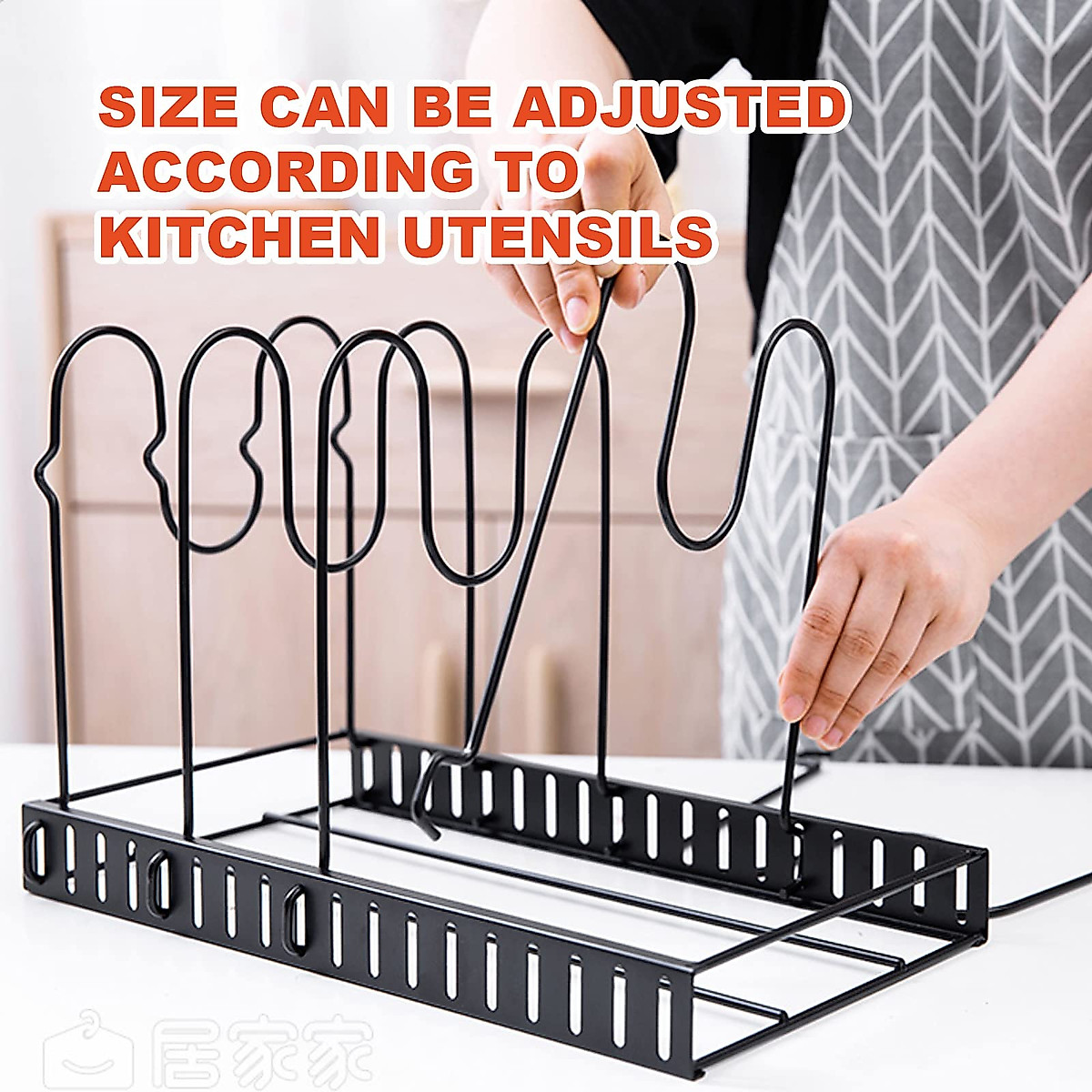 Pot cover frame, Pots and Pans Organizer，pot storage frame, retractable kitchen shelf, adjustable spacing, versatile tabletop for various pots and pans, perforated free sitting pot cover frame