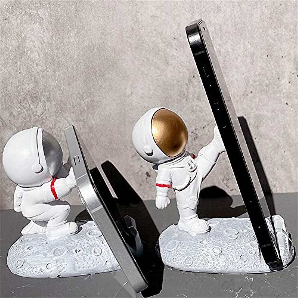 YAKVOOK Unique Cute Cell Phone Stand Car Holder Cool Fun 3D Cartoon Astronaut Design Mobile Phone Tablet Bracket for Desk Compatible with All Smartphones for Children Gift Decor Home (Kick Silver)
