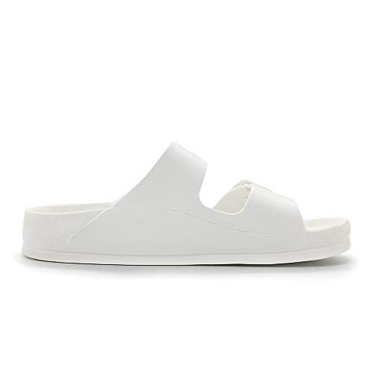 FUNKYMONKEY Women's Comfort Slides Double Buckle Adjustable EVA Flat Sandals (9 M US-Women, White)