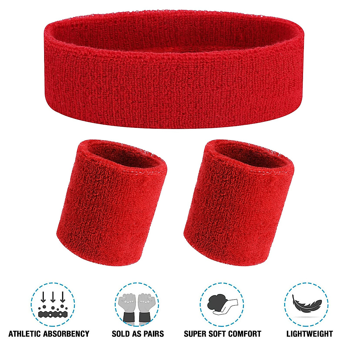 Yolev Sports Headband Wristband Set Sweatbands (1 Headband and 2 Wristbands) for Athletic Men and Women red