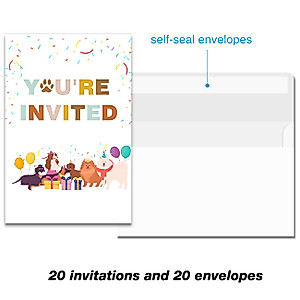 Soiceu Dog Birthday Party Invitations with Envelopes Set of 20 Dogs Puppy Pawty Invites Fill in Blank