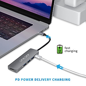 UPIKOPP USB C Hub HDMI Adapter for MacBook Pro Dongle, Thunderbolt 3 to USB HDMI Hub for Mac/MacBook Air/ipad Pro/Projector with 3 USB Ports and PD Charging Port