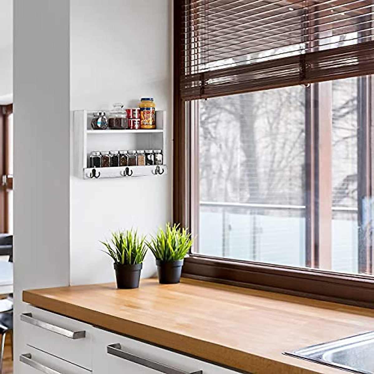 LIANTRAL Bathroom Shelves with Towel Rack, Wall Mount Wood Towel Rack with Shelf and Hooks, Towel Racks for Bathroom Floating Shelves for Bathroom Entryway Rustic Farmhouse