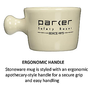 Parker Deluxe Stoneware Apothecary Shaving Mug – for use with up to 3” Shave Soaps and Lathering Shave Creams – Handmade in The USA (Ivory)