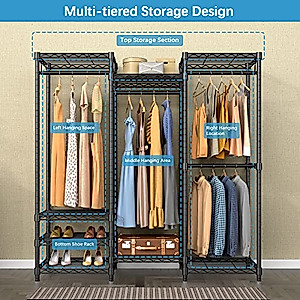 VIPEK V5C Covered Clothes Rack Heavy Duty Portable Closet Wardrobe, Freestanding Black Metal Clothing Rack with Black Dustproof Cover, Adjustable Custom Closet Rack, 57.9"L x 17.3"W x 76.4"H (Medium)