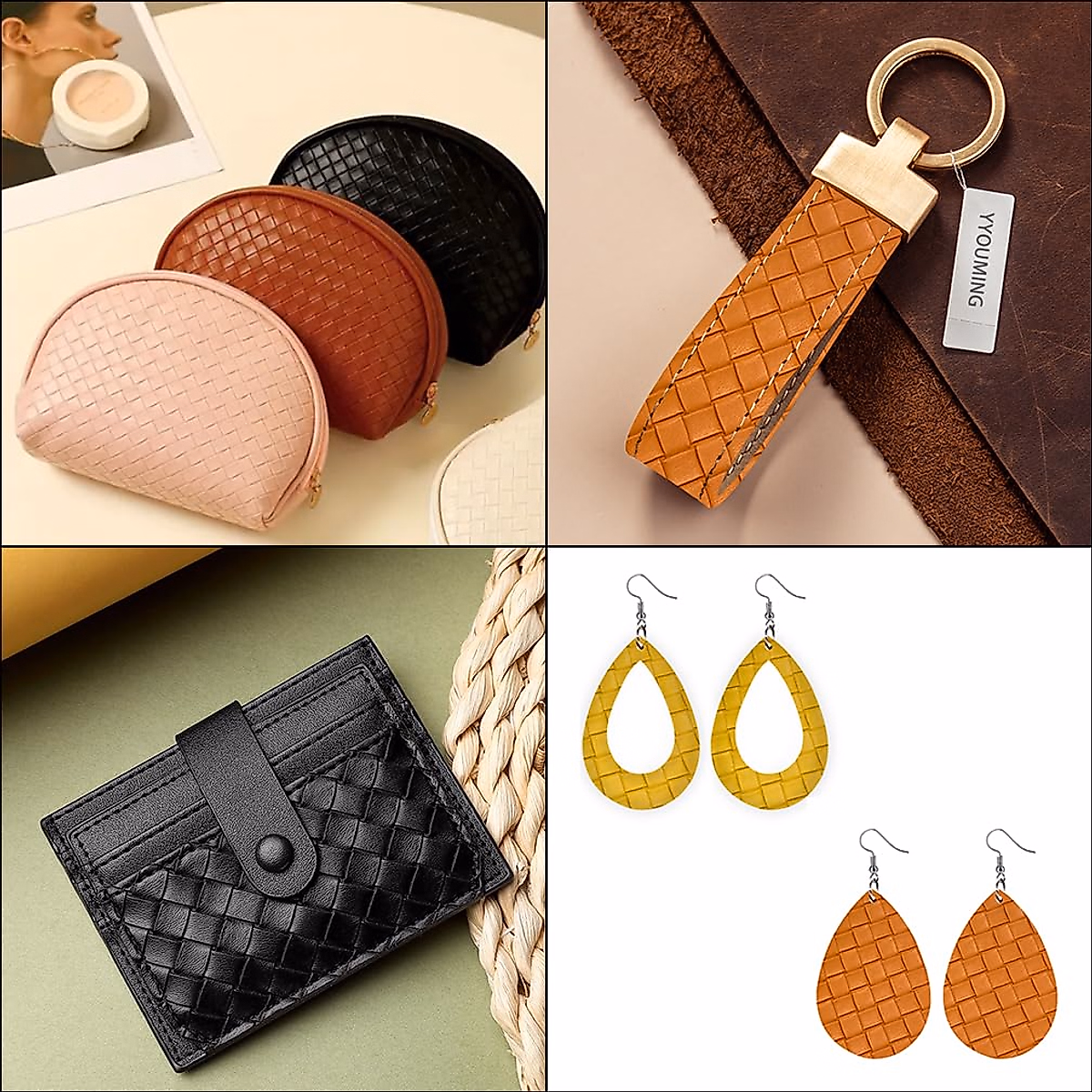 12"x54"Weave Faux Leather Fabric, Embossed Braided Faux Leather Roll for Crafts DIY and Upholstery Pleather Sheets White