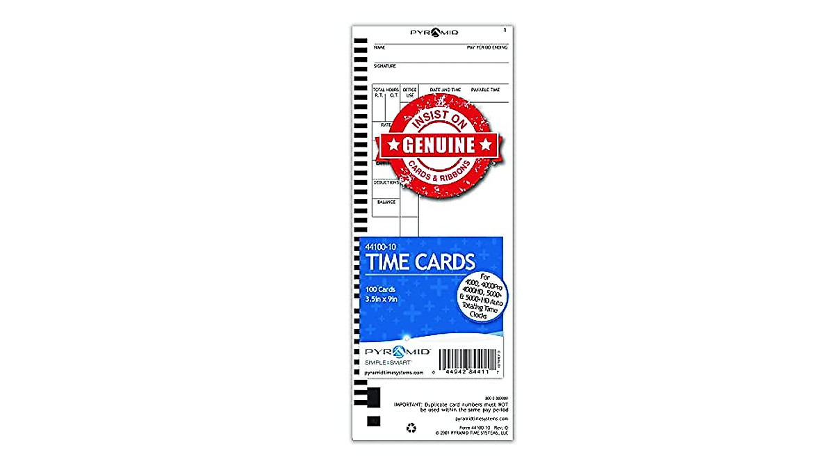 Genuine Pyramid Time Cards for 4000 & 5000 Series Clocks (1000 Pack)