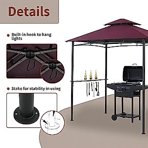Grill Gazebo 5×8 Grill BBQ Canopy Tent Shelter with 2 Tier Hardtop Outdoor Patio Backyard Deck (L96 x W60 x H101, Red)