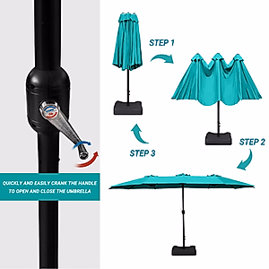 Bigroof 15ft x 9ft Patio Double-Sided Umbrella with Base & Crank, Extra Large Rectangular Outdoor Umbrella for Patio, Lawn & Garden, Beige (Turquoise)